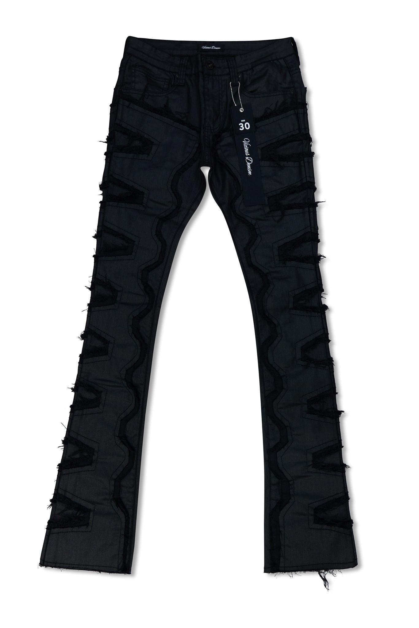 Vicious Denim -Waxed Black Stacked Jeans -Black