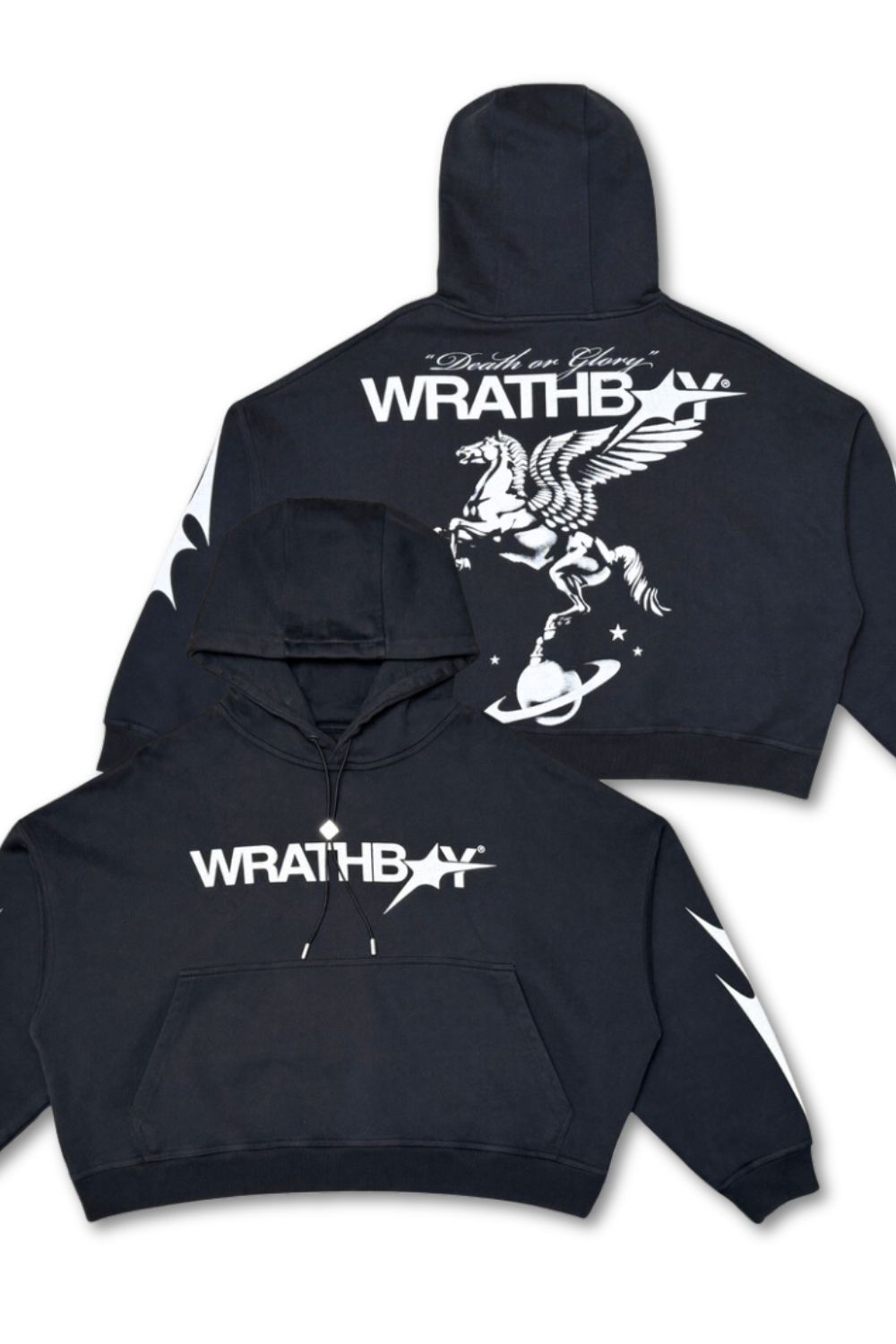 WrathBoy -Oversize Crop Glory Hoodie - Black